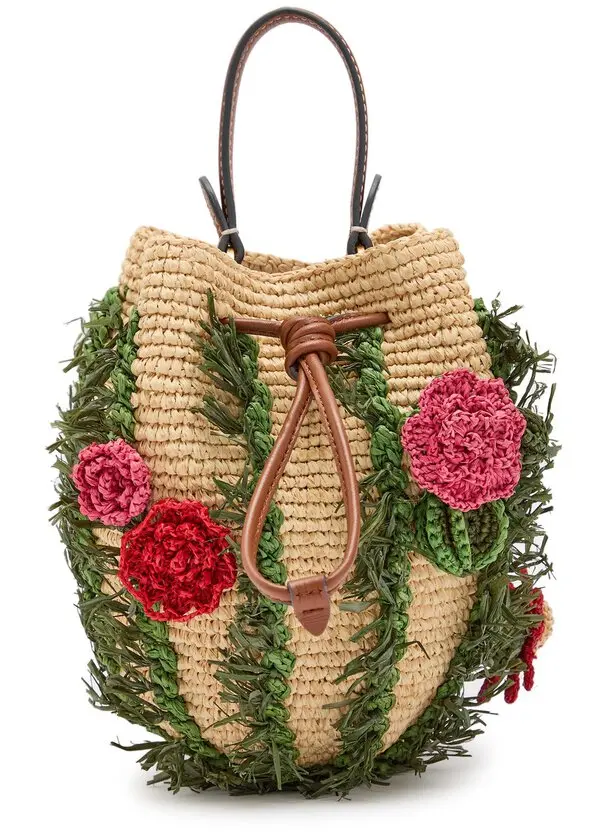 ANYA HINDMARCH Raffia Cross-body Bag With Cactus Embellishment - Natural