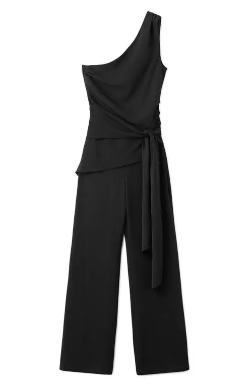 Mango Sleeveless Asymmetric Jumpsuit With Bow Detail - Black