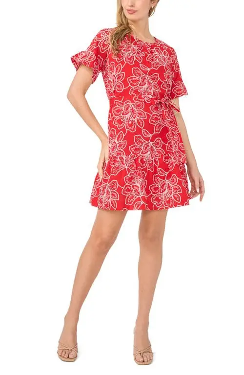 CECE DUPRAZ Tie Waist Cotton Mini Dress With Eyelet Detail