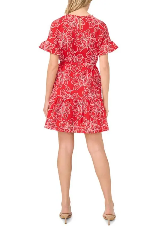 CECE DUPRAZ Tie Waist Cotton Mini Dress With Eyelet Detail