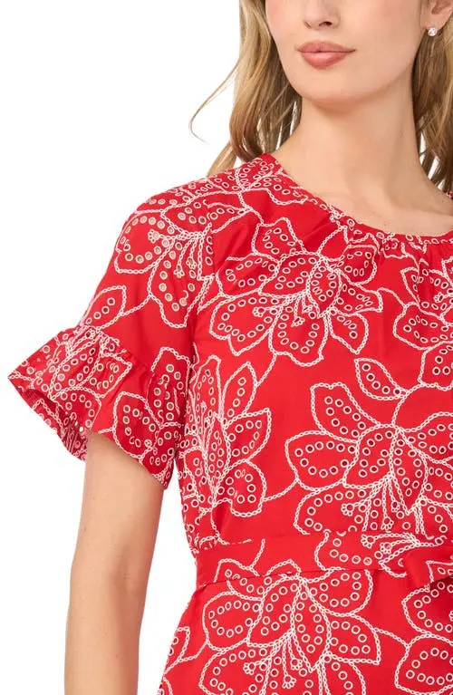 CECE DUPRAZ Tie Waist Cotton Mini Dress With Eyelet Detail