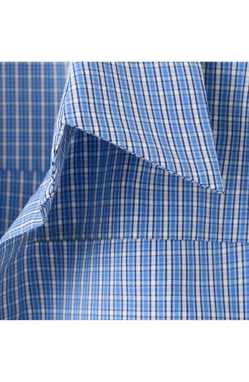 Mango Cropped Check Cotton Shirt With Spread Collar And Cap Sleeves