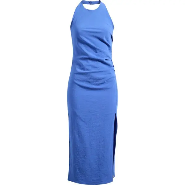 Mango Lola Halter Neck Draped Column Dress - Blue