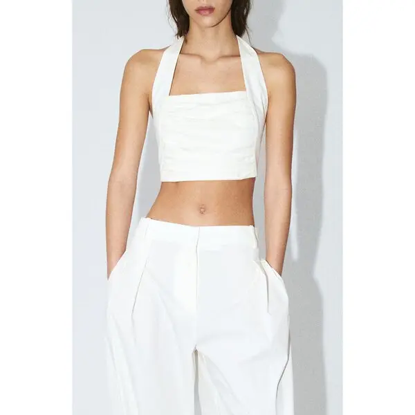 Mango Kasha Sleeveless Halter Neck Cropped Top - White