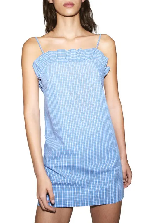 Mango Ruffled Plaid Cotton Mini Dress