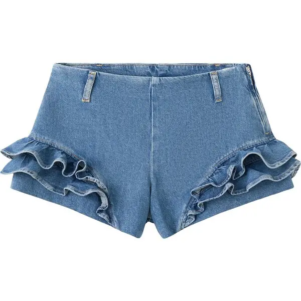 Mango Agata Denim Shorts With Ruffle Detail