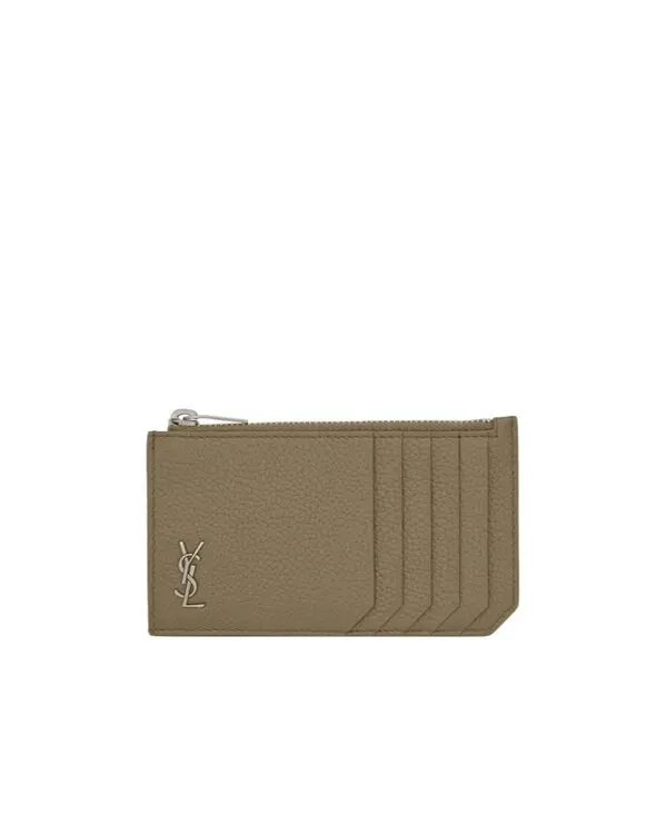 Saint Laurent Tiny Cassandre Fragments Zipped Card Case - Brown