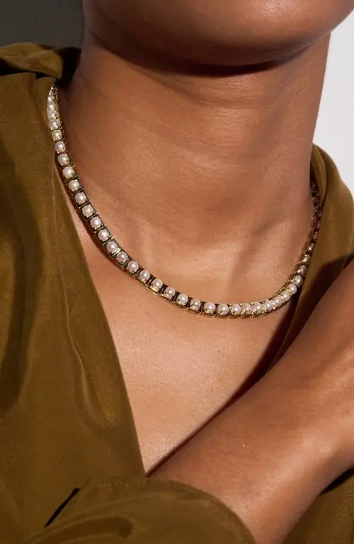 TYPE JEWELRY Cultured Pearl Tennis Necklace In 14k Gold
