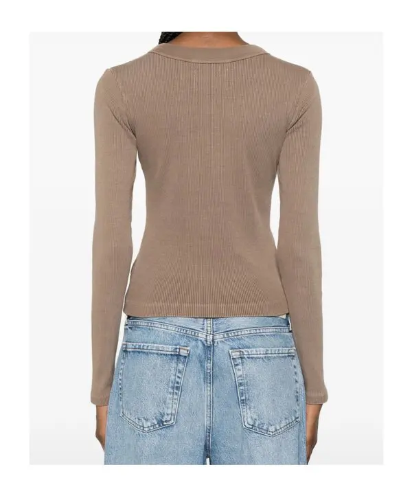 Citizens Of Humanity Varra Henley Ribbed-knit Top - Brown
