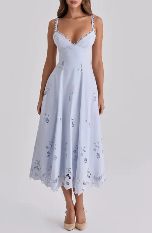 House Of Cb Tatiana Broderie Midi Dress - Bluebell