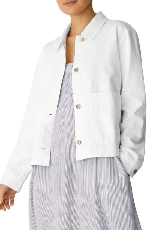 Eileen Fisher Classic Collar Organic Cotton & Linen Jacket - White