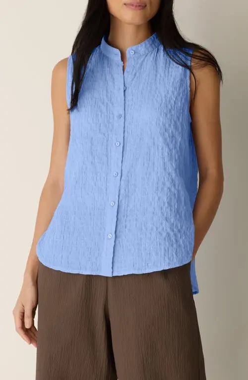 Eileen Fisher Mandarin Collar Sleeveless Button-up Shirt