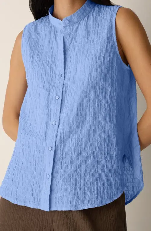 Eileen Fisher Mandarin Collar Sleeveless Button-up Shirt