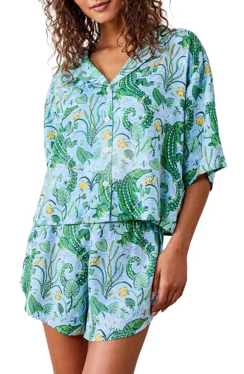 PRINTFRESH Sweet Dreams Satin Short Pajamas - Blue Lagoon