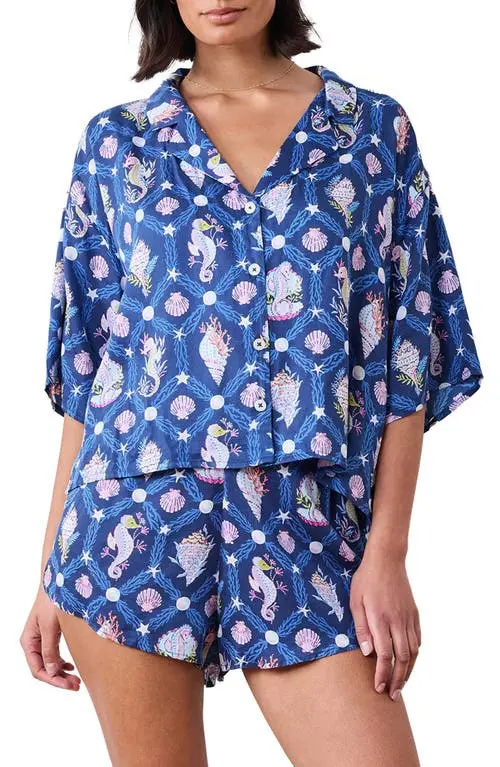 PRINTFRESH Sweet Dreams Satin Short Pajamas - Navy