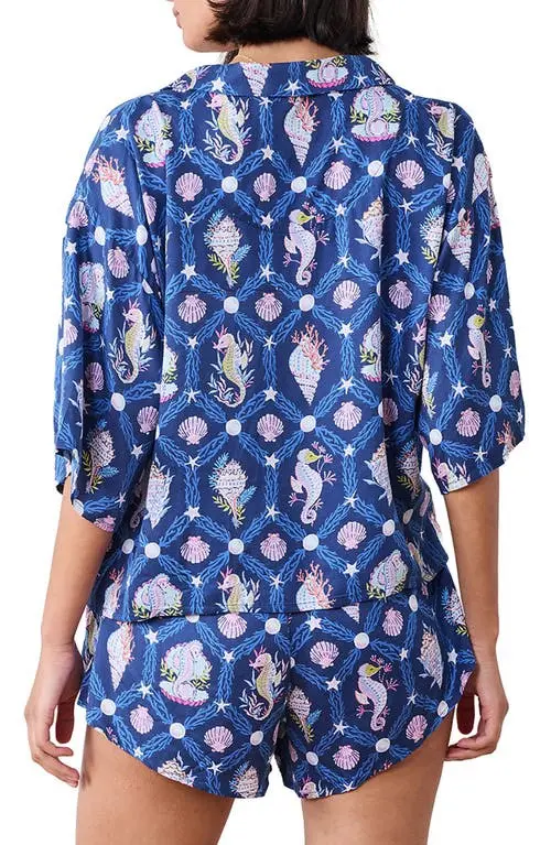 PRINTFRESH Sweet Dreams Satin Short Pajamas - Navy