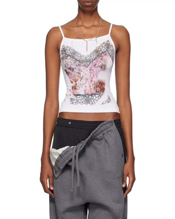 Y/project Lace Printed Camisole Top - White