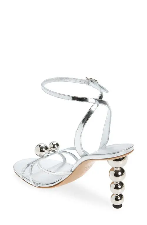 FERRAGAMO Karina Metallic Leather Ankle Strap Sandals - Silver