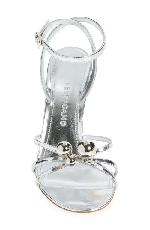 FERRAGAMO Karina Metallic Leather Ankle Strap Sandals - Silver