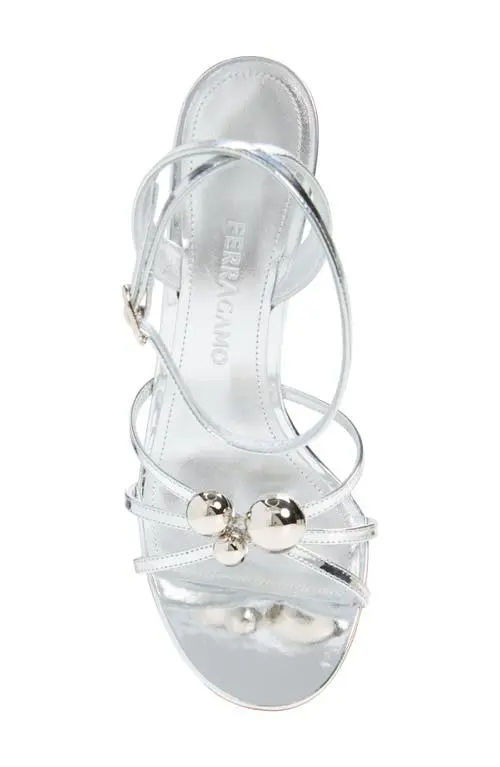 FERRAGAMO Karina Metallic Leather Ankle Strap Sandals - Silver
