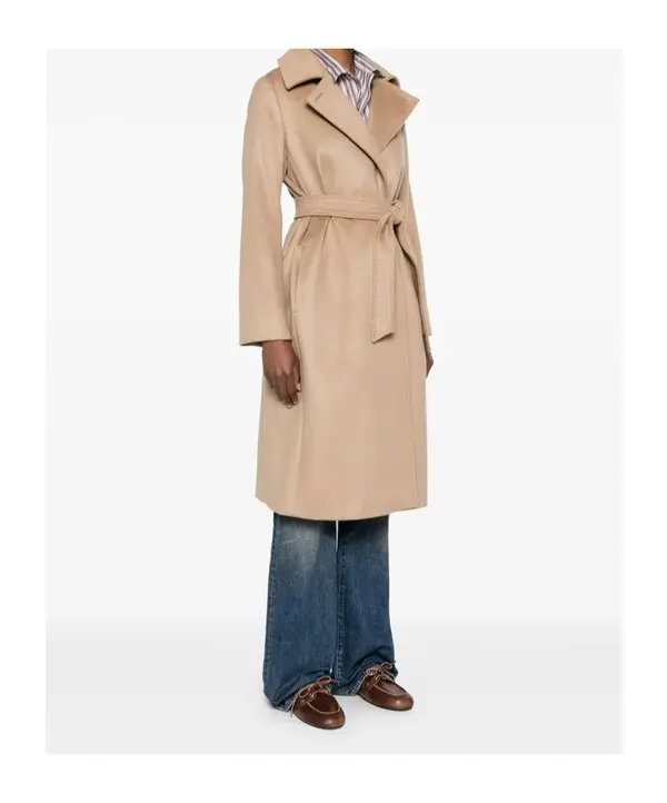 Max Mara Long Sleeve Belted Coat - Nude