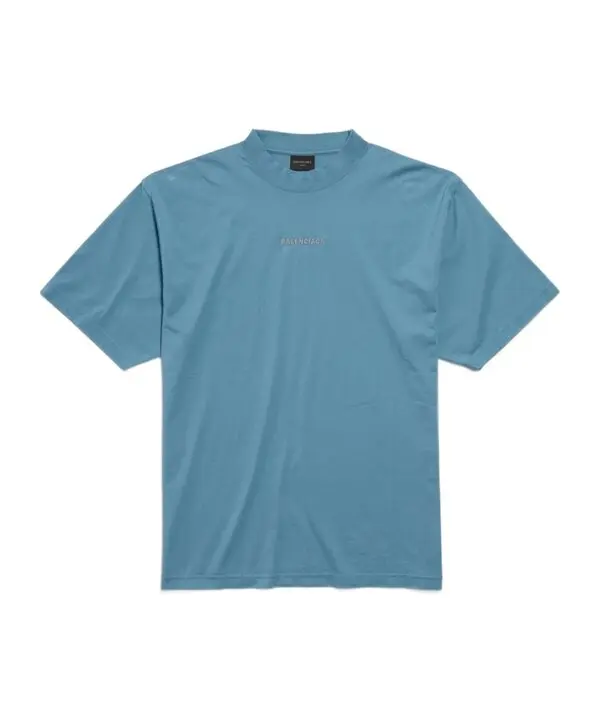 Balenciaga Logo Embroidered Medium Fit T-shirt - Grey Blue