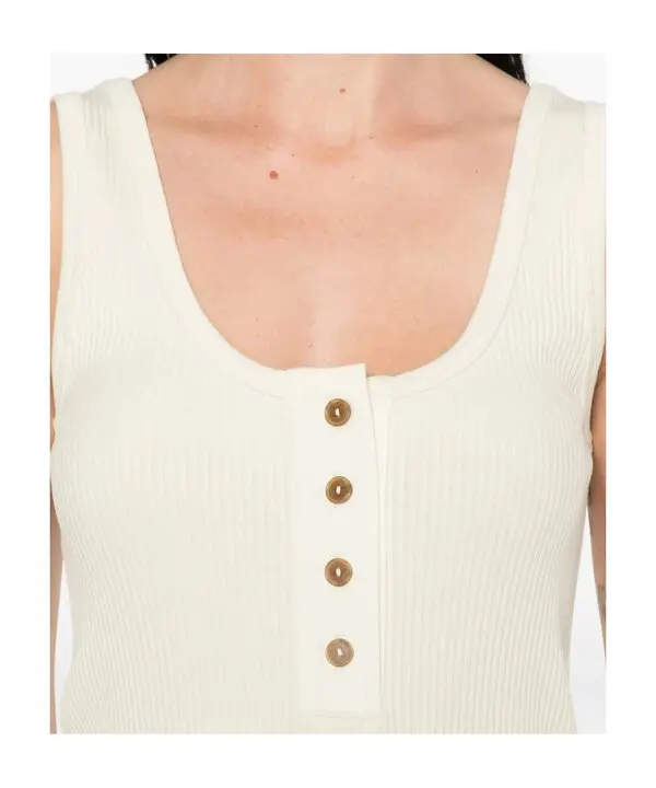 Vince Sleeveless Ribbed Knit Button Detailed Top