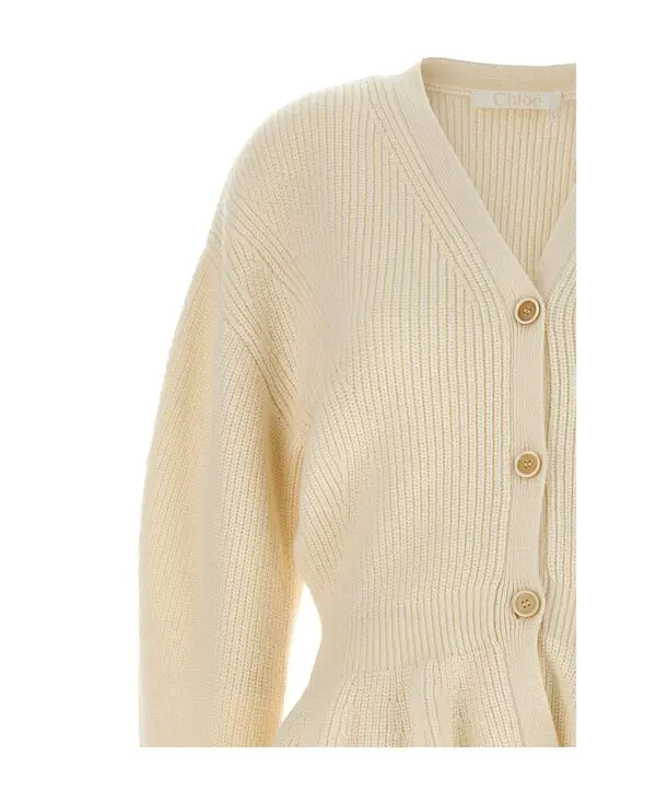 Chloé Ruffled Knit Cardigan - White
