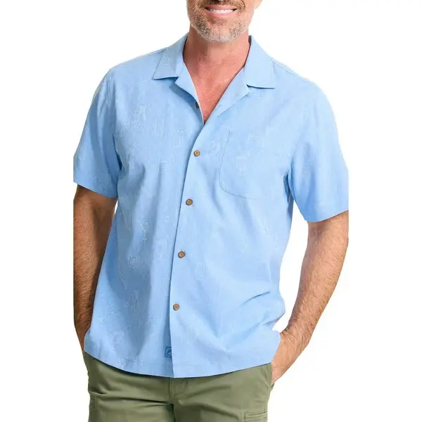 Tommy Bahama Drinks Well With Others Embroidered Silk Camp Shirt