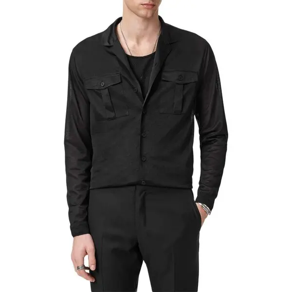 John Varvatos Sintra Summer Military Button-up Shirt - Black