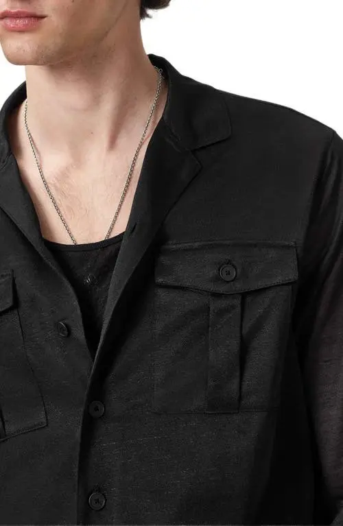 John Varvatos Sintra Summer Military Button-up Shirt - Black