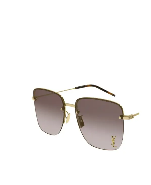 Saint Laurent Geometric Frame Logo Sunglasses - Gold