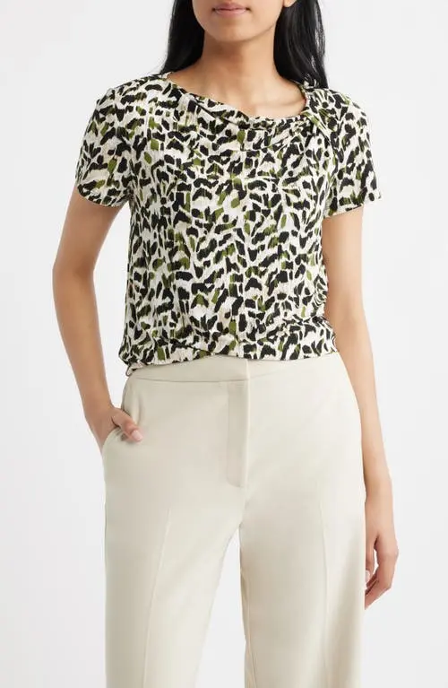 Anne Klein Asymmetrical Neck Printed Top