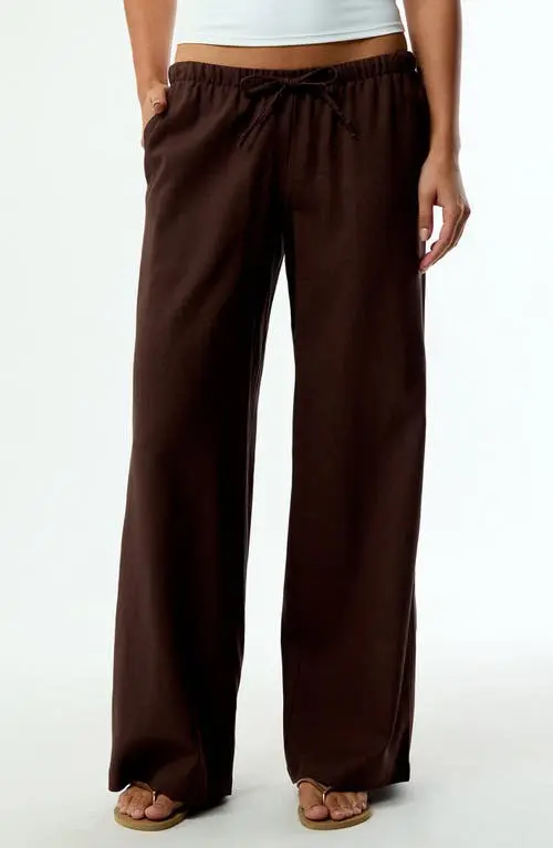 PACSUN Alisa Linen Blend Wide Leg Pants - Brown