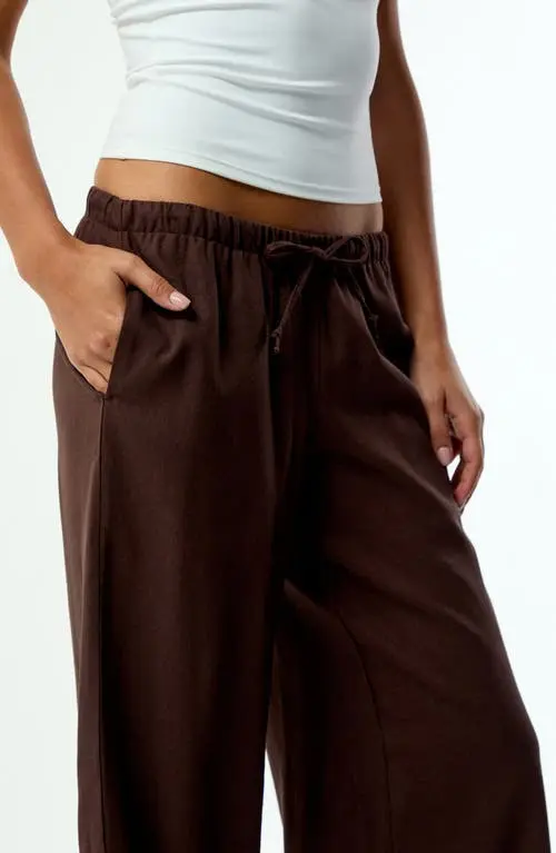 PACSUN Alisa Linen Blend Wide Leg Pants - Brown