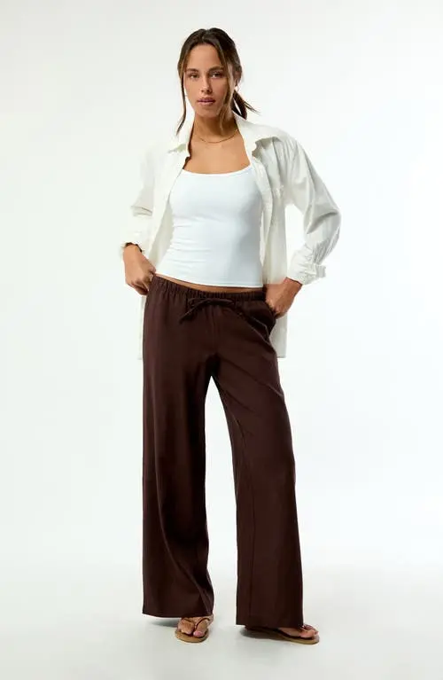 PACSUN Alisa Linen Blend Wide Leg Pants - Brown