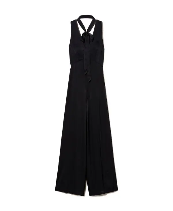 TWINSET Sleeveless Satin Jumpsuit With V-neckline And Matching Belt - Black