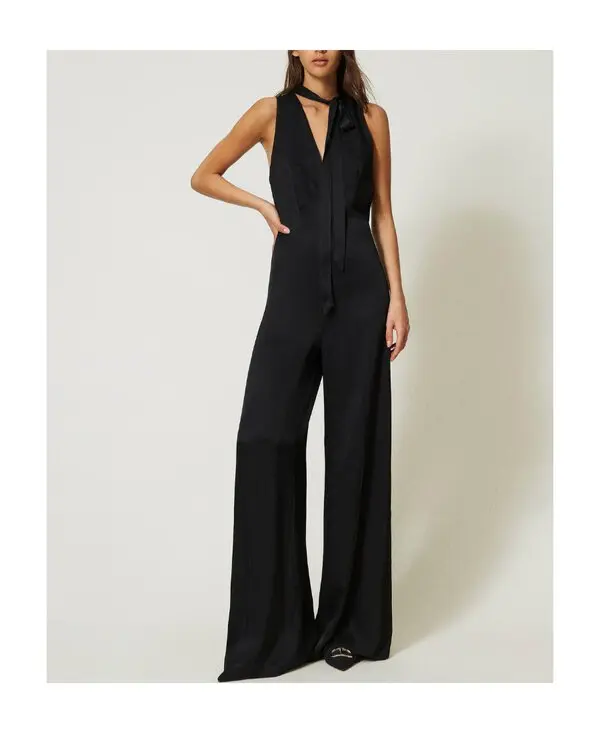 TWINSET Sleeveless Satin Jumpsuit With V-neckline And Matching Belt