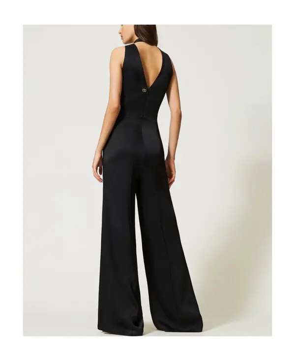 TWINSET Sleeveless Satin Jumpsuit With V-neckline And Matching Belt