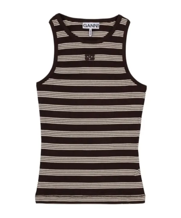 GANNI Striped Ribbed Sleeveless Tank Top