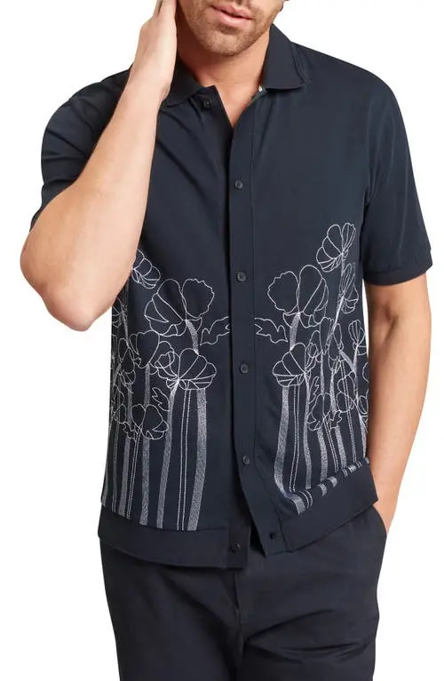 Ted Baker London Actton Embroidered Short Sleeve Knit Button-up Shirt