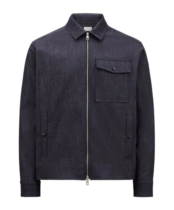 Moncler Logo Patch Zip-up Denim Shirt - Denim Blue