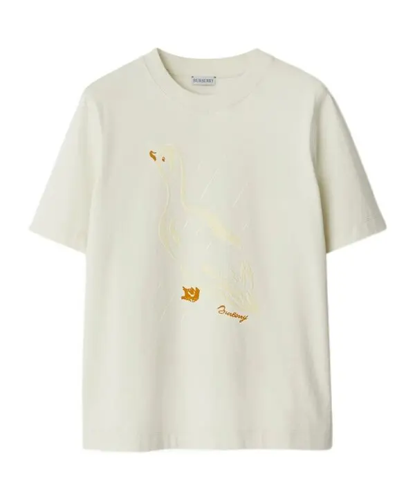 Burberry Duck Detailed Crewneck T-shirt - Chalk