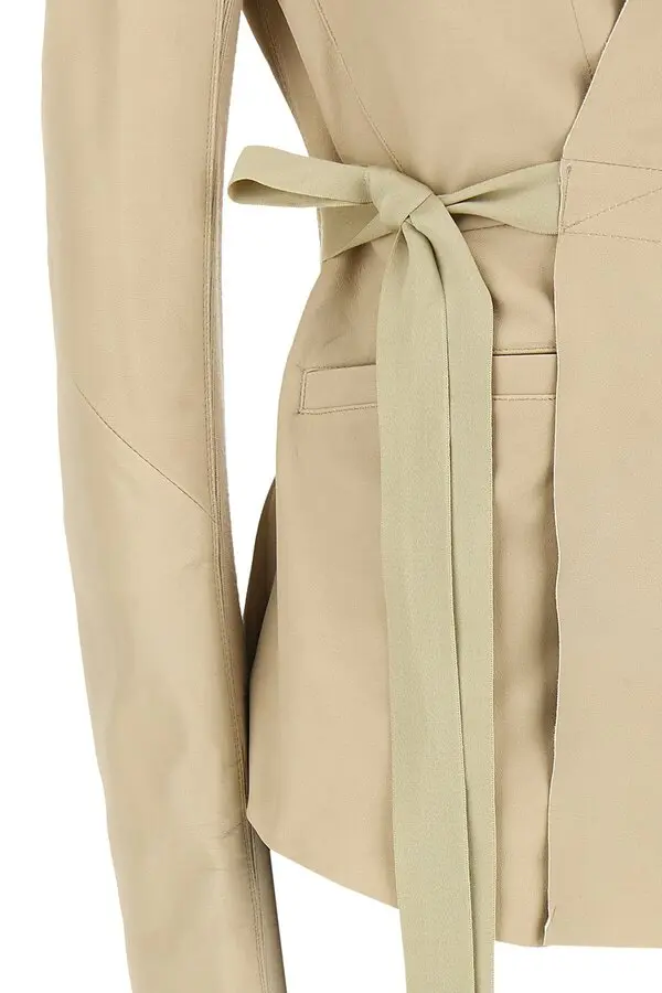 Rick Owens V-neck Leather Jacket With Tie Detail