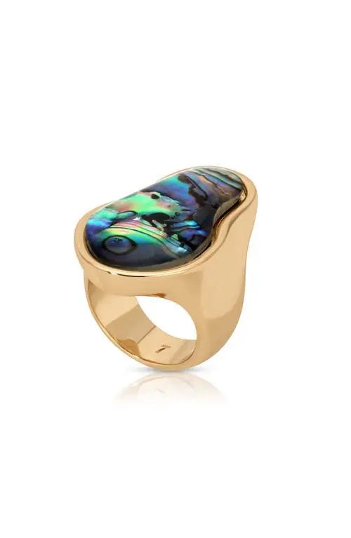 Ettika Abalone Statement Ring In Yellow - Gold