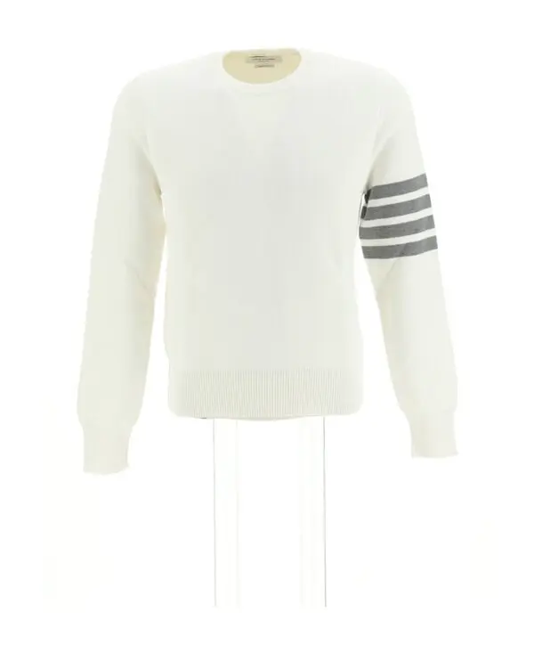 Thom Browne 4-bar Crewneck Knit Jumper - White