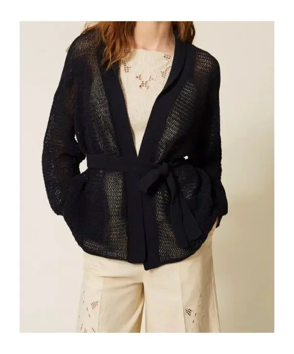 TWINSET Belted Open-knit Cardigan