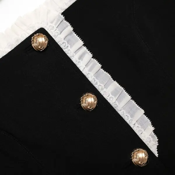 SELF-PORTRAIT Crepe Belted Blouse With Gold Buttons And Frill Trim
