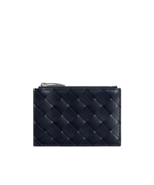 Bottega Veneta Intrecciato Zipped Card Case - Midnight/basalt