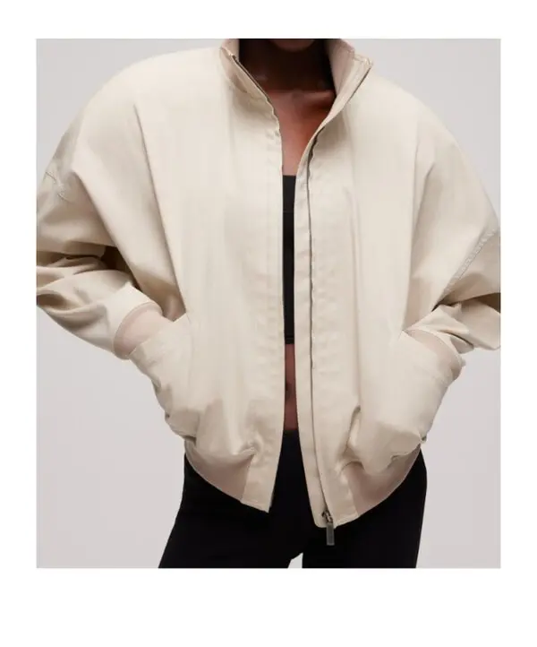 Gucci Poplin Zip-up Jacket With High Neck And Rib Trim - Light Beige